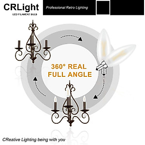 CRLight LED Candelabra Bulb 25W Equivalent 250LM, 3000K Soft White 2W LED Chandelier Light Bulbs, E12 Vintage Edison B10 Frosted Glass Dimmable LED Candle Bulbs, 6 Pack