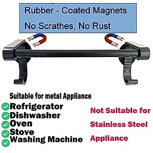 Magnetic Towel Bar with 2 Hooks for Kitchen Tongs Holder Oven Gloves Storage,Towel Holder Towel Hook Hanger for Fridge, Kitchen Stove, Oven, Dishwasher, Sink Laundry Washing Machine, Black