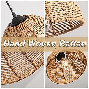Gudicati Hand Woven Rattan Pendant Light Fixture Vintage Farmhouse 9.84" Bamboo Dome Pendant Lights Modern Retro Boho Wicker Basket Pendant Lighting for Kitchen Island, Bedroom, Dining Room, 2-Pack