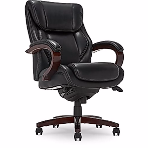 La-Z-Boy Bellamy Executive Office Chair with Memory Foam Cushions, Solid Wood Arms and Base, Waterfall Seat Edge, Bon, Black