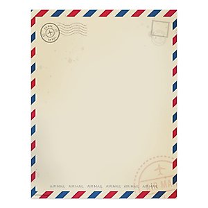 Vintage Air Mail Letterhead / 50 Sheets 8.5" x 11" Rustic Paper/Travel Themed Stationery/Red And Blue Striped Design