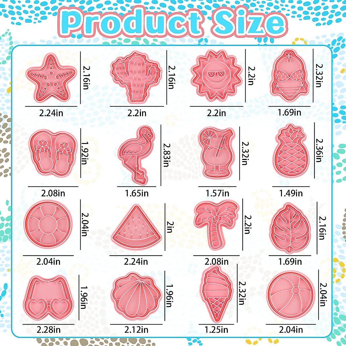 16 Pcs Summer Beach Cookie Cutters with Plunger Stamps Set Tropical Cookie Molds Beach Party Supplies Biscuit Fondant Cutters, Pineapple Flamingo Palm Tree Starfish Seashell Sunglasses Ice Cream