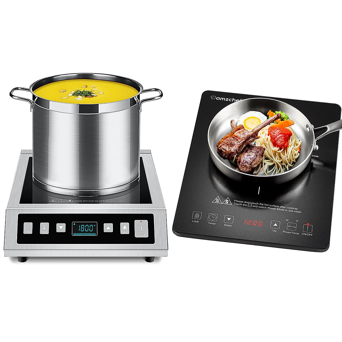 AMZCHEF 1800W Induction Cooktop Commercial & 1800W Portable Induction Cooktop