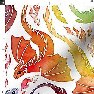 Spoonflower Fabric - Dragon Fire Rainbow Cute Fantasy Watercolor Fairy Tale Flying Printed on Polartec(R) Fleece Fabric Fat Quarter - Sewing Blankets Loungewear and No-Sew Projects