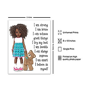 African American Girl Positive Affirmations - Black Wall Art - African American Wall Art - Little Girls Bedroom - Inspirational Sayings for Wall Decor - Positive Quotes Wall Decor - Toddler Girls Room