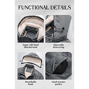 Chrisuno Women's Outdoor Waterproof Coat Down Alternative Parka Puffer Ski Jacket Cozy Coat Grey L