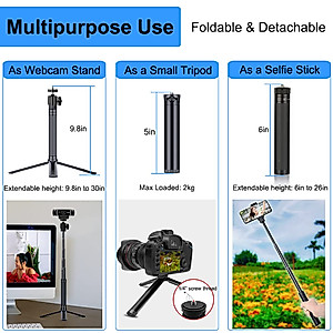 JCWINY 30" Tall Webcam Stand Tripod Extendable Desktop Tabletop Webcam Tripod Web Camera Mount Aluminum Desk Tripod Stand for Logitech Brio Webcam C925e C922x C930e C922 C930 C920 C615 iPhone Camera
