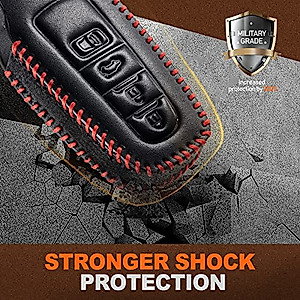 Slohif for Toyota Leather Key Fob Cover Accessories for 2018-2022 Camry RAV4 Highlander Avalon C-HR Prius Corolla GT86 4 Buttons, Leather Case+D-Ring+Hook(Black)