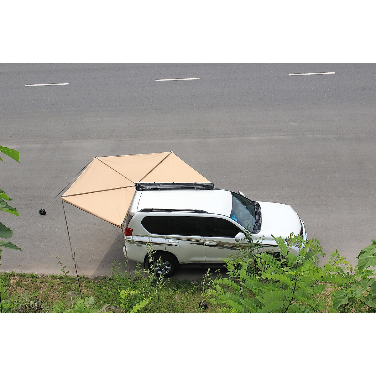 270 Awning Rooftop Tent Sun Shelter Designed for Vehicle with Roof Rack- Right/Left Hand Driver Side Awning Radius 8.2 ft,Khaki (Right-Side)