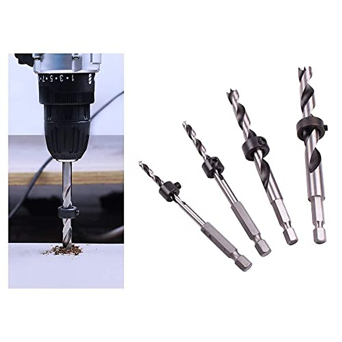 GDFYMI Drill Stop Bit Collar Set, Adjustable Drill Bit Depth Stop Collar Limit Ring with Allen Wrench, 1/8", 5/32", 3/16", 1/4", 5/16", 3/8", 1/2" and 5/8-Inch (9 Pcs, 3-16mm)