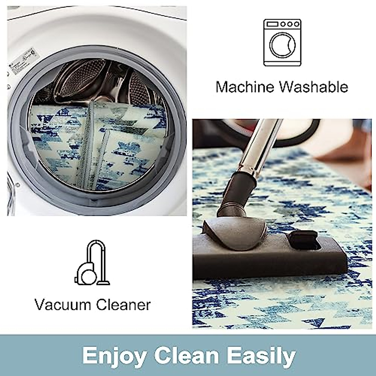 Lahome Washable Boho Bathroom Rug, Blue 2x3 Kitchen Rug with Rubber Backing Soft Entry Rugs, Southwestern Geometric Non Slip Bath Mat Floor Carpet for Laundry Bedroom