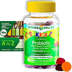 Probiotic Vegetarian Gummies for Kids with Prebiotic from Inulim by Spring Valley +Vitamins & Minerals A to Z - Better Idea Guide (1 Pack, 60 ct)