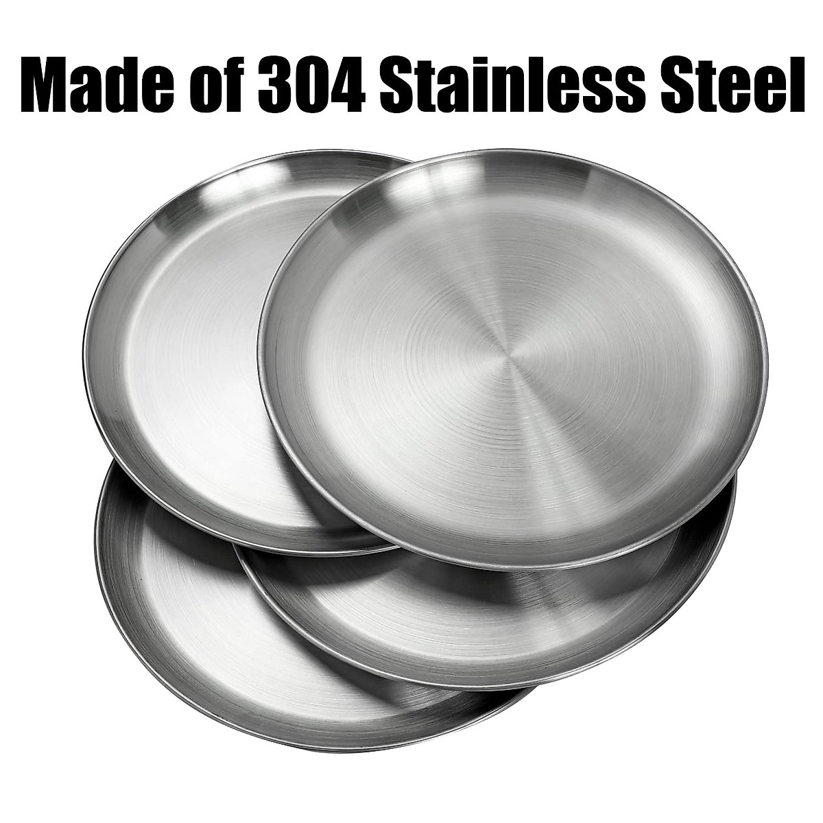 CAMBUY Stainless Steel Plates 9 inch 304 Metal Lightweight Unbreakable Dinner Dishes Plates Set Non-Toxin Dishwasher Safe BPA Free and Healthy (10 Pcs)
