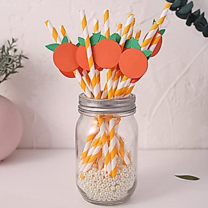 Orange Paper Straws - Biodegradable Disposable Drinking Striped Paper Straws 15 Pieces, Little Cutie Straws, Little Cutie Baby Shower Decorations, Little Cutie Themed Birthday Decorations