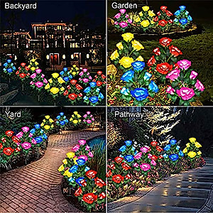 New Upgraded 4-Pack 24 Roses Solar Garden Lights Outdoor Decor, Waterproof Outside Yard Decor Stake Lights, Solar Rose Flower Garden Stake Lights for Garden Yard Christmas Cemetery Grave Decorations