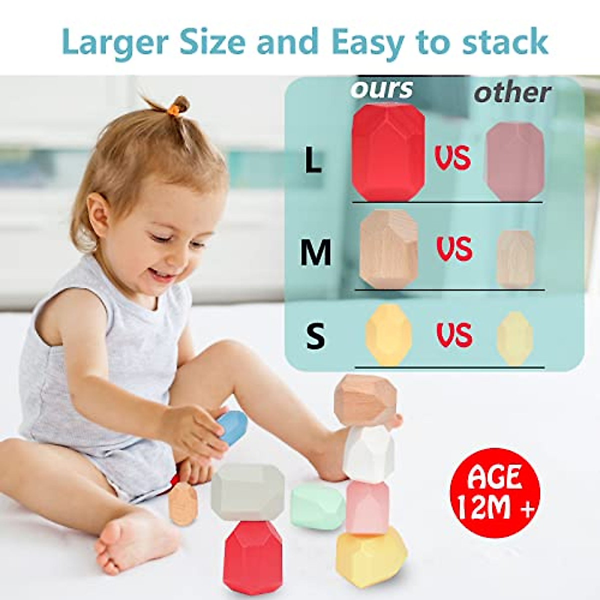 Cewkoo Wooden Stacking Blocks, 26 PCS Balancing Wood Building Blocks Set, Sorting and Stacking Games for Preschool Learning Educational Puzzle, Montessori Toys for Kids Toddlers 1Year Old+