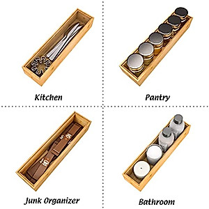 Drawer Organizer Bamboo Storage Box - Kitchen Bathroom Desk Wood Stackable Tray 12x3x2.5inch