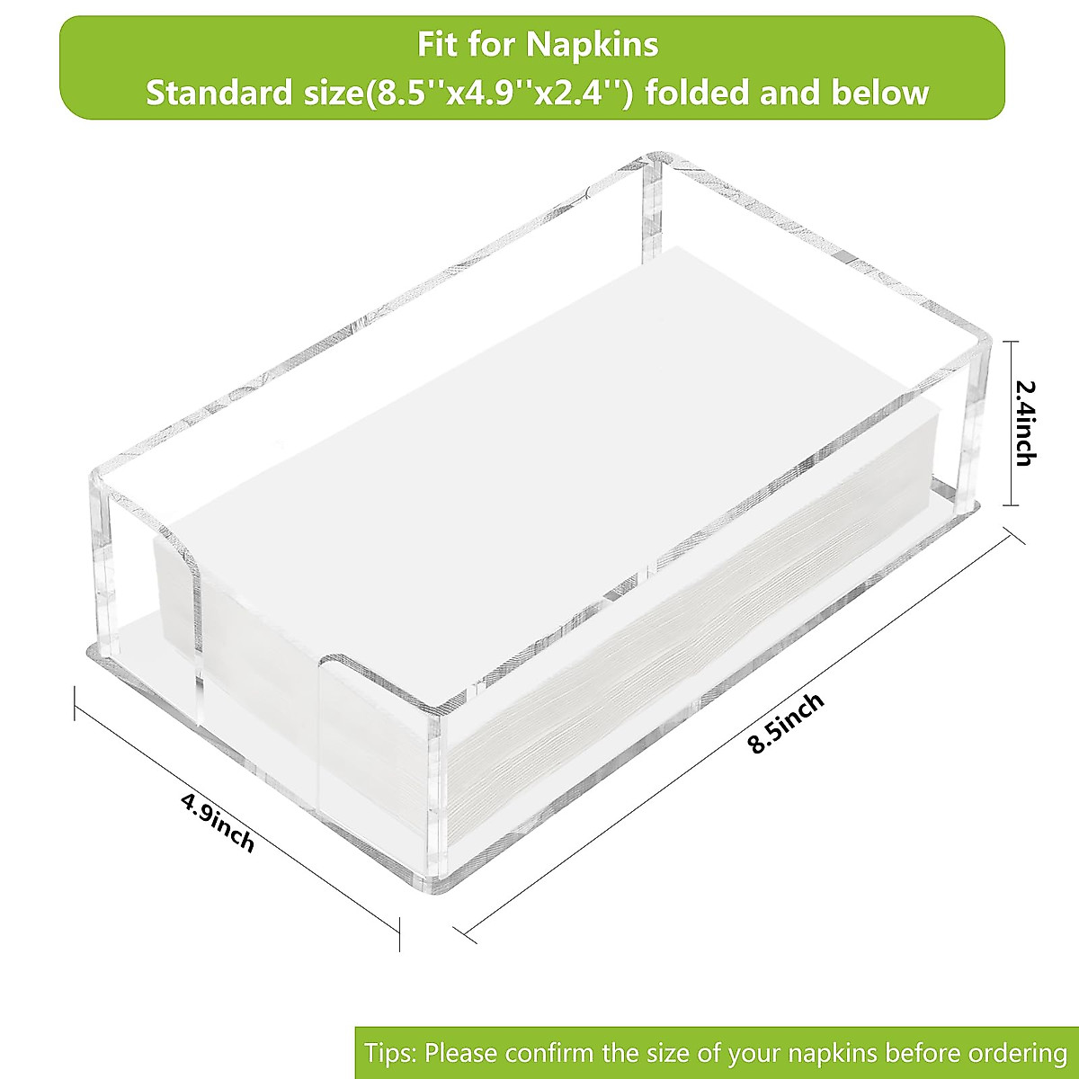 Fengzhe Acrylic Guest Towel Napkin Holder, Clear Bathroom Paper Hand Towels Storage Tray, Disposable Paper Towel Holder for Bathroom, Kitchen, Parties, Weddings, and Various Events .8.5''x4.9''x2.4''