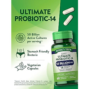 Nature's Truth Probiotic 50 Billion CFU | 200mg Prebiotics | 60 Capsules | Vegetarian, Non GMO & Gluten Free Supplement for Men and Women | Supports Digestive Health