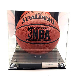 Basketball Display Case Full Size, Clear Acrylic with Mirror & 2 Level Riser UV Protection, Square Box Collectible Memorabilia