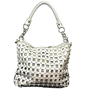 Zzfab Sparkle Rhinestone Suede Hobo Handbag (Silver)