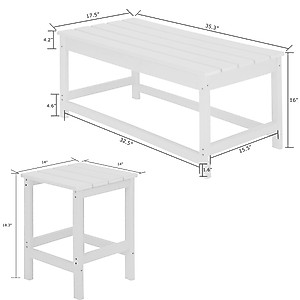 WestinTrends Malibu 3-Pieces Outdoor Table Set, Includes 1 Coffee Table and 2 Side Table, All Weather Poly Lumber Adirondack Patio Furniture Set, White