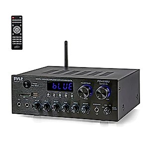 Pyle Bluetooth Home Audio Amplifier Receiver Stereo 300W Dual Channel Sound Audio System w/MP3, USB, SD, AUX, RCA, MIC, Headphone, FM, LED, Reverb Delay, for Home Theater Speakers, Studio - PDA69BU