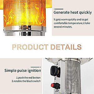 SUNCROWN 48,000 BTU Patio Propane Heater Outdoor Tall Standing Heater with Wheels, Stainless Steel(Black)