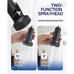 LUFEIDRA Black Kitchen Faucet with Sprayer-High Arc Kitchen Faucets Single Hole 304 Stainless Steel Kitchen Sink Faucet, Efficient Cleaning Faucet for Bar Sink Commercial Modern rv, Matte Black