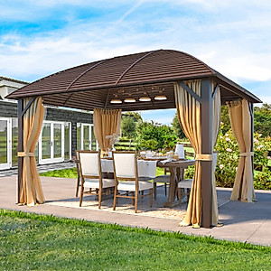 YOLENY 10' x 13' Hardtop Gazebo with Galvanized Steel Roof, Arc Roof Gazebo with Aluminum Frame, Outdoor Gazebo with Curtain&Netting, Sunshade for Gardens, Lawns, Deck