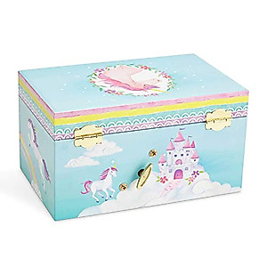 Jewelkeeper Girl's Musical Jewellery Storage Box with Pull-out Drawer, Rainbow Unicorn Design, The Unicorn Tune