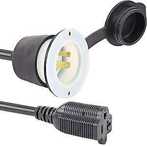 2-Feet /24" 15A 125V Power Inlet AC Adapter Cord, UL Listed, Nema 5-15P 3-Prong Male Flanged Power Inlet to 15A/20A 125V 3-Prong Female Comb Power Inlet Port, SJT 14AWG with Waterproof Rubber Cover