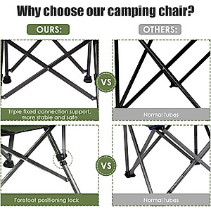 LEADALLWAY Camping Chairs for Heavy People Oversized Outdoor Chairs with Cup Holder and Storage Bag