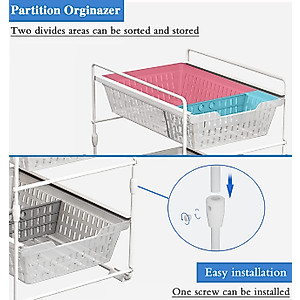 Under Sink Organizers and Storage,Bathroom Counter Organizer Shelf,2 Tier Pull Out Cabinet Organizer Baskets with Dividers,White