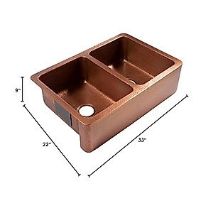 Sinkology Adams Copper 33" Double Bowl Farmhouse Apron Front Undermount Kitchen Sink