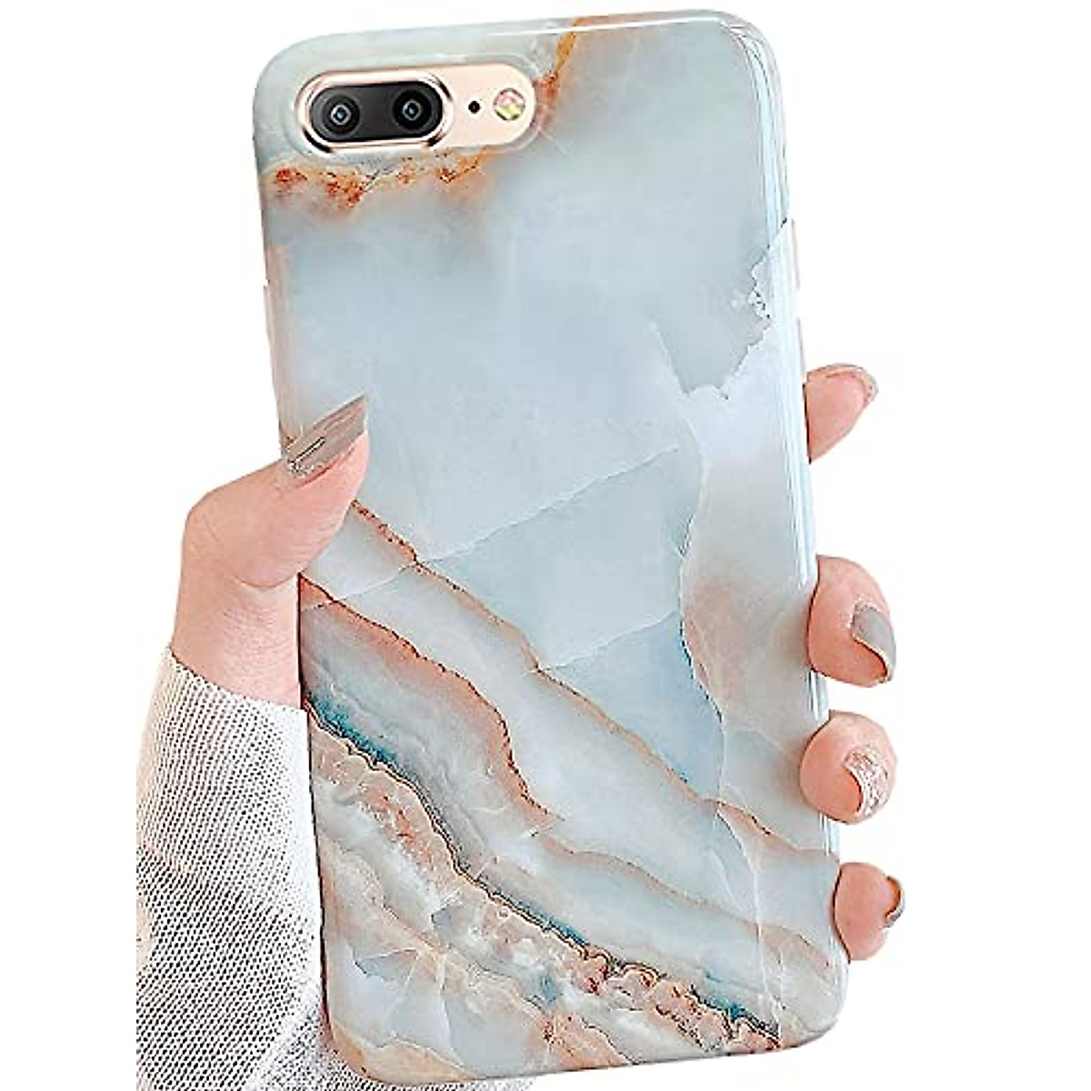 J.west iPhone 8 Plus Case/iPhone 7 Plus 5.5,Luxury Grey Marble Design Graphics Stone Pattern Ultra Slim Thin Bumper Soft Rubber TPU Silicone Protective Phone Case Cover for Women Girls Agate Slice