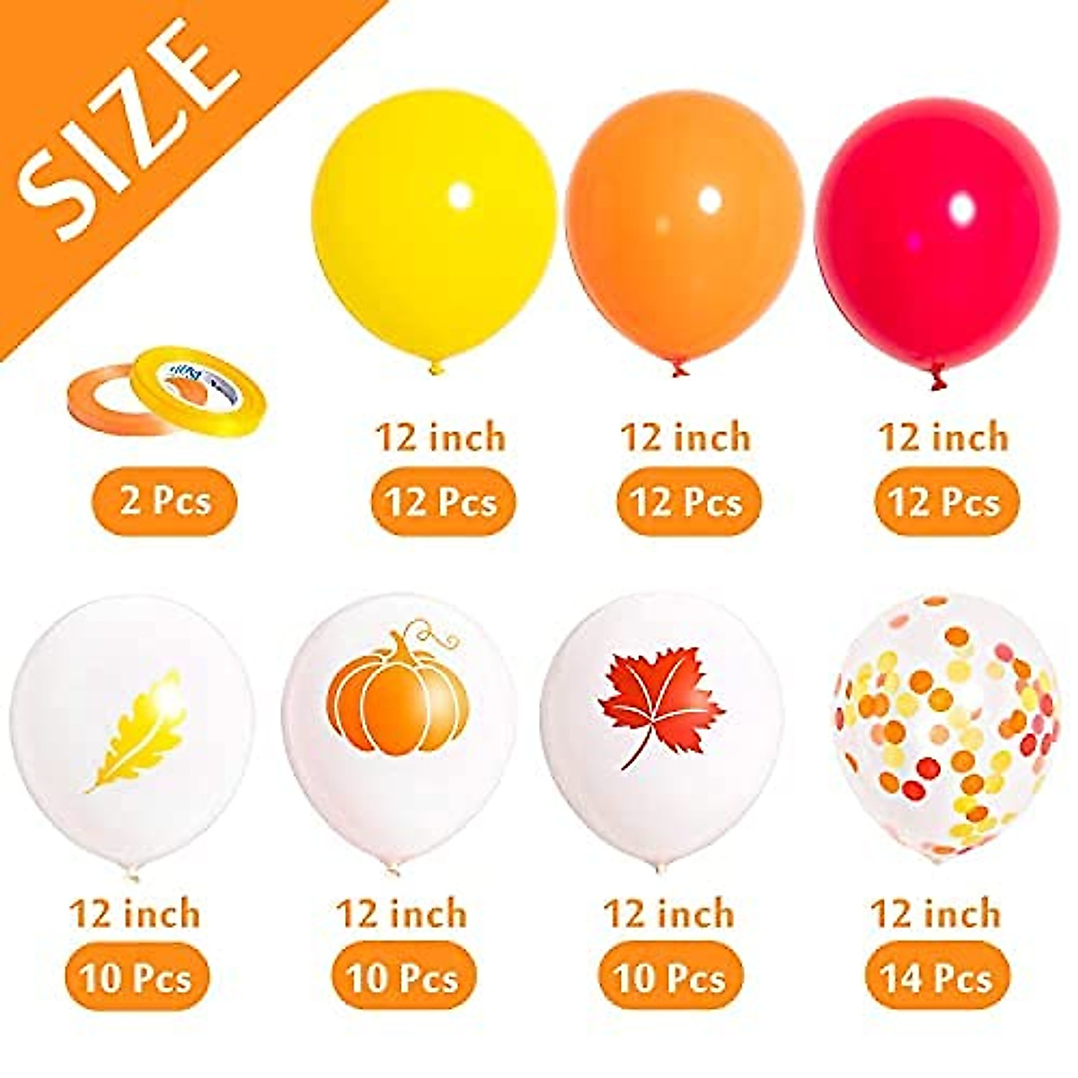 Whaline 80Pcs Fall Balloon Set Autumn Leave Maple Leave Pumpkin Pattern Balloons Red Orange Yellow Confetti Balloon with Yellow Orange Ribbon for Fall Autumn Party Thanksgiving Birthday Wedding Decor