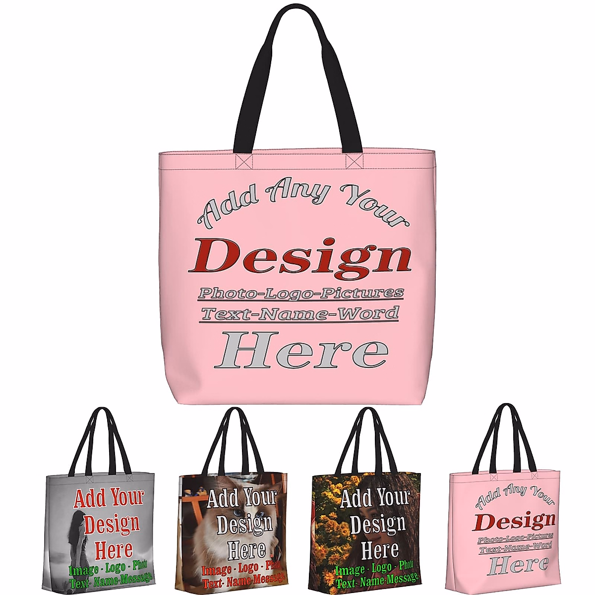 Custom Tote Bag For Women Add Your Own Logo Photo Image Text Name Shoulder Bag Handbag Pink Customize Bag For Shopping Travel Business Work Beach Personalized Gift