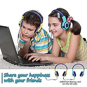 2 Pack of SIMOLIO Foldable Kids Headphone with Mic & 75dB, 85dB, 94dB Volume Limited, Children Headphones for Girls,Boys,On-Ear Kids Headphones for School,Travel(Mint,Yellow)