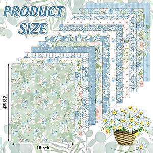 Whaline 12Pcs Floral Cotton Fabric Bundles Blue Pink Green Retro Flower Printed Fat Quarters Spring Sewing Fabrics for DIY Handmade Crafting, 18 x 22 Inch