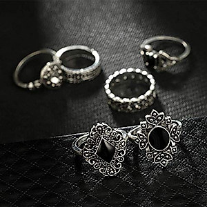 BERYUAN Rings Black Rings Goth Rings for Women Rings Womens Rings Cute Rings Stackable Rings Set（12Pcs(Rings Size 5,5.5,6.5,7,7.5,8.5)