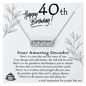 Jewelry&Card 40th Birthday Gifts for Women,40 Year old Birthday Necklaces for Mom Auntie Wife Friend Sister Coworker Four Decade Diamonds Sterling Silver Necklace
