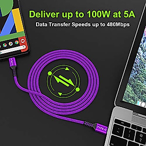 Basesailor USB Type C to C 100W Cable 10ft/2Pack,Power Delivery Fast Charging PD Charger Cord for MacBook Mac Pro,iPad Air 4 5 4th 5th Mini 6 6th Generation,Samsung Galaxy Note S23 20 S20 S21 21 S22