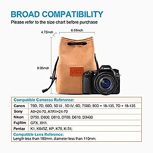 Camera Case, LATZZ Drawstring Bag, Vintage DSLR Camera Bag with Adjustable Strap, Soft Lens Case Gadget for Traveling and Canon Sony Fuji SLR Storage