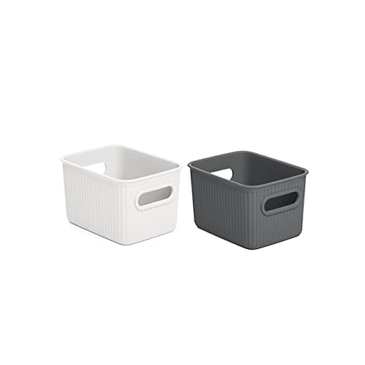Superio Small Ribbed Plastic Storage Basket Organizer, 1.5 Mini White and Grey Classic Closet Storage bin for Shelf, Pantry, Office, and Cosmetics
