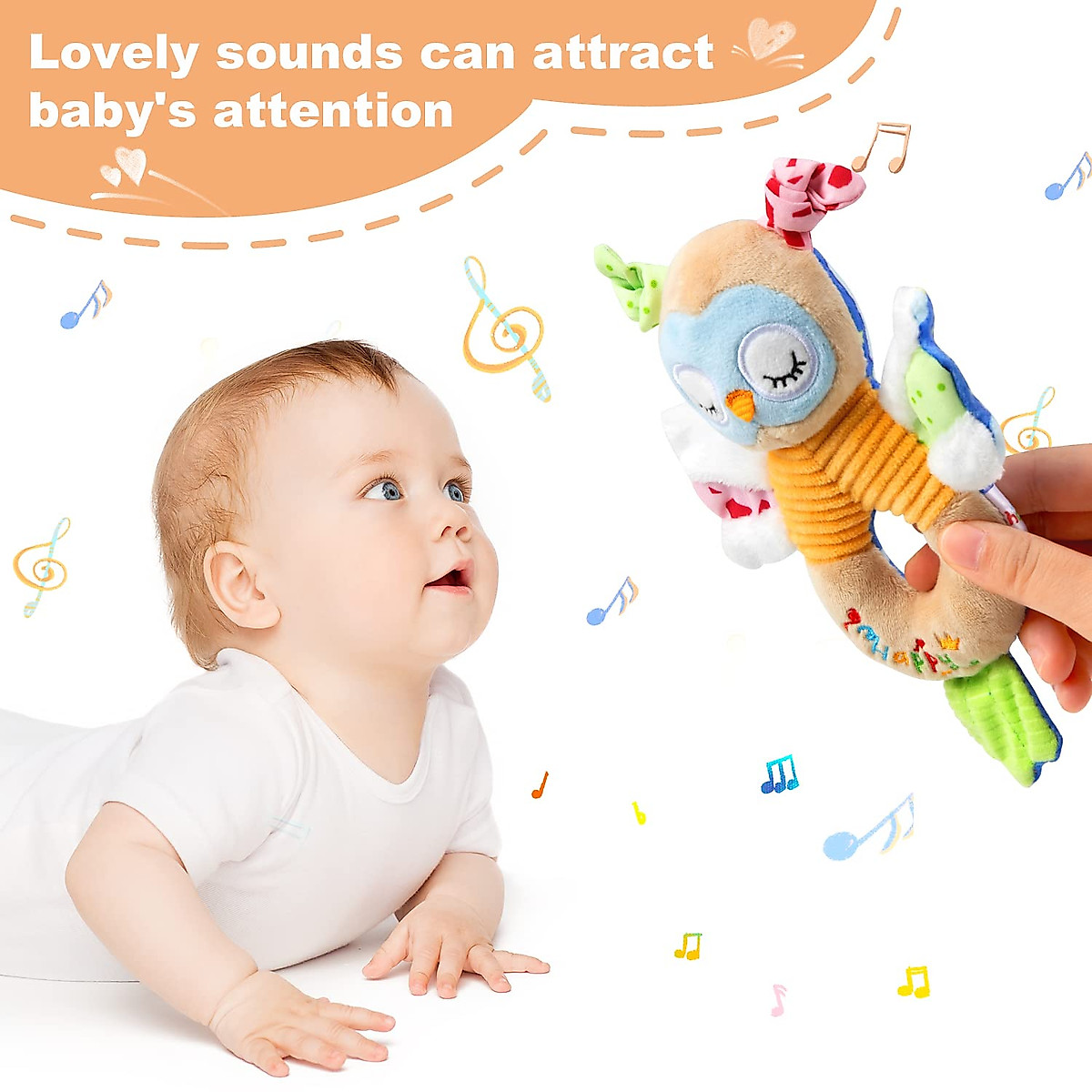 Funsland Baby Rattles Toys Soft Plush Hand Rattles Hand Grip Toys Stuffed Animal Rattles Shaker for 3 6 9 12 Months Infants Newborn 2 Pack