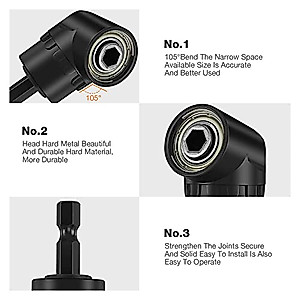 CIGOTU Right Angle Drill Adaptor,4-in-1 Impact Drill Bit Extension,360° Rotatable 1/4 3/8 1/2" Impact Grade Socket Adapter Set,105 Degree Angle Screwdriver Drill Bit for Household Workplace Industry
