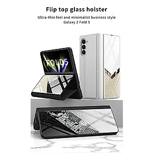 XIMAND for Samsung Galaxy Z Fold 5 5G Case with S-Pen Holder Pocket, Kickstand,Luxury Flip Plating Shockproof Glass Hybrid Leather All-Inclusive Flip Cover.(Grey)
