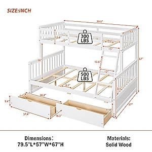 Merax Twin-Over-Full Bunk Bed with Ladders and Two Storage Drawers,White