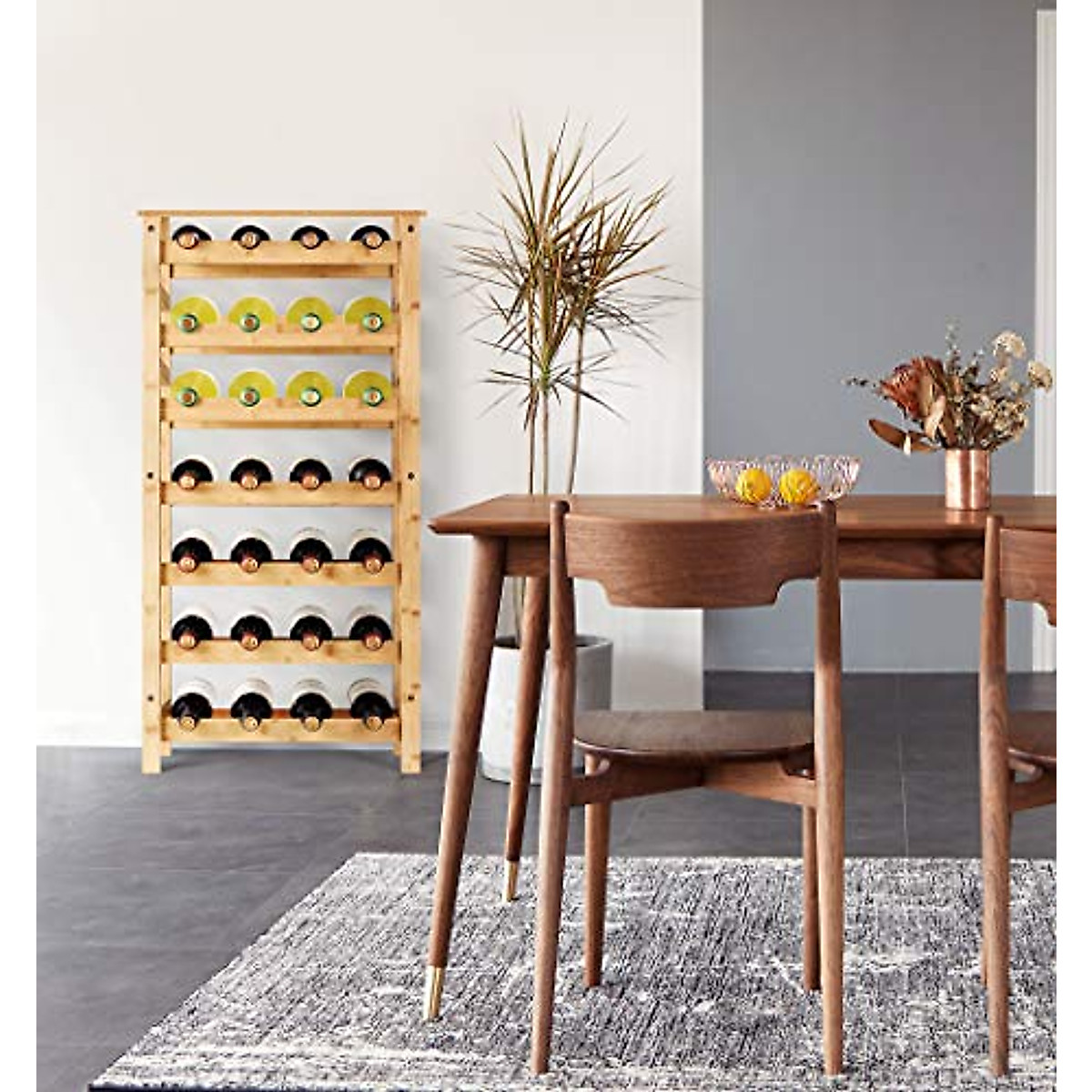 HYNAWIN Bamboo Wine Rack Freestanding Wine Storage Shelf Display Stand Perfect for Home Living Room Kitchen Bar (7 Tiers, 28-Bottles)